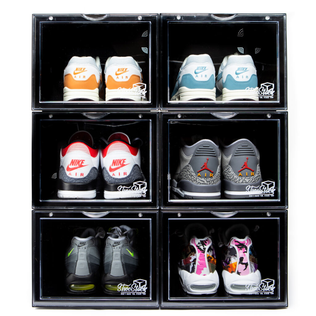 Shoe Storage Boxes | Black Front View Shoe Crates