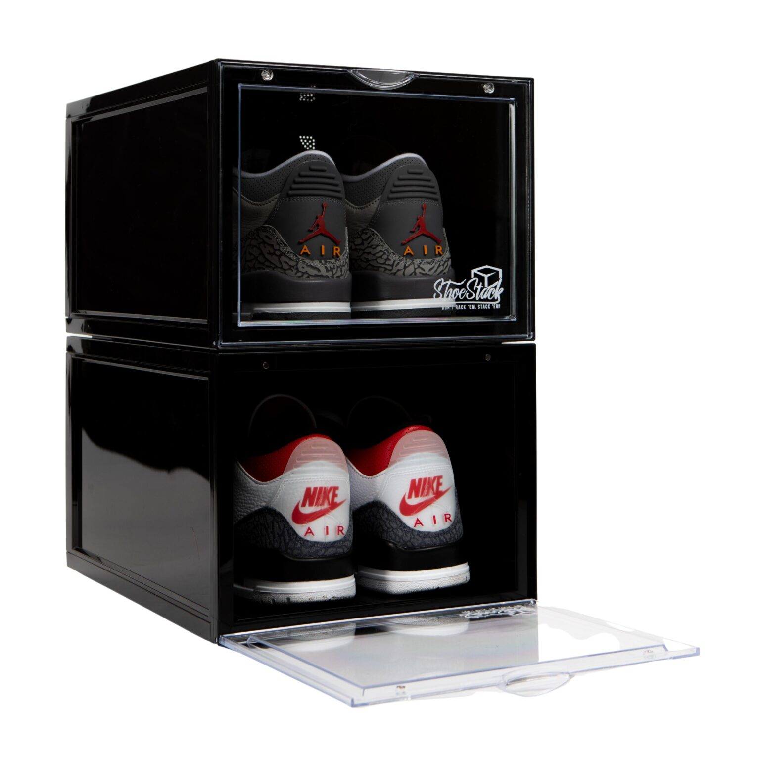 Shoe Storage Boxes | Black Front View Shoe Crates